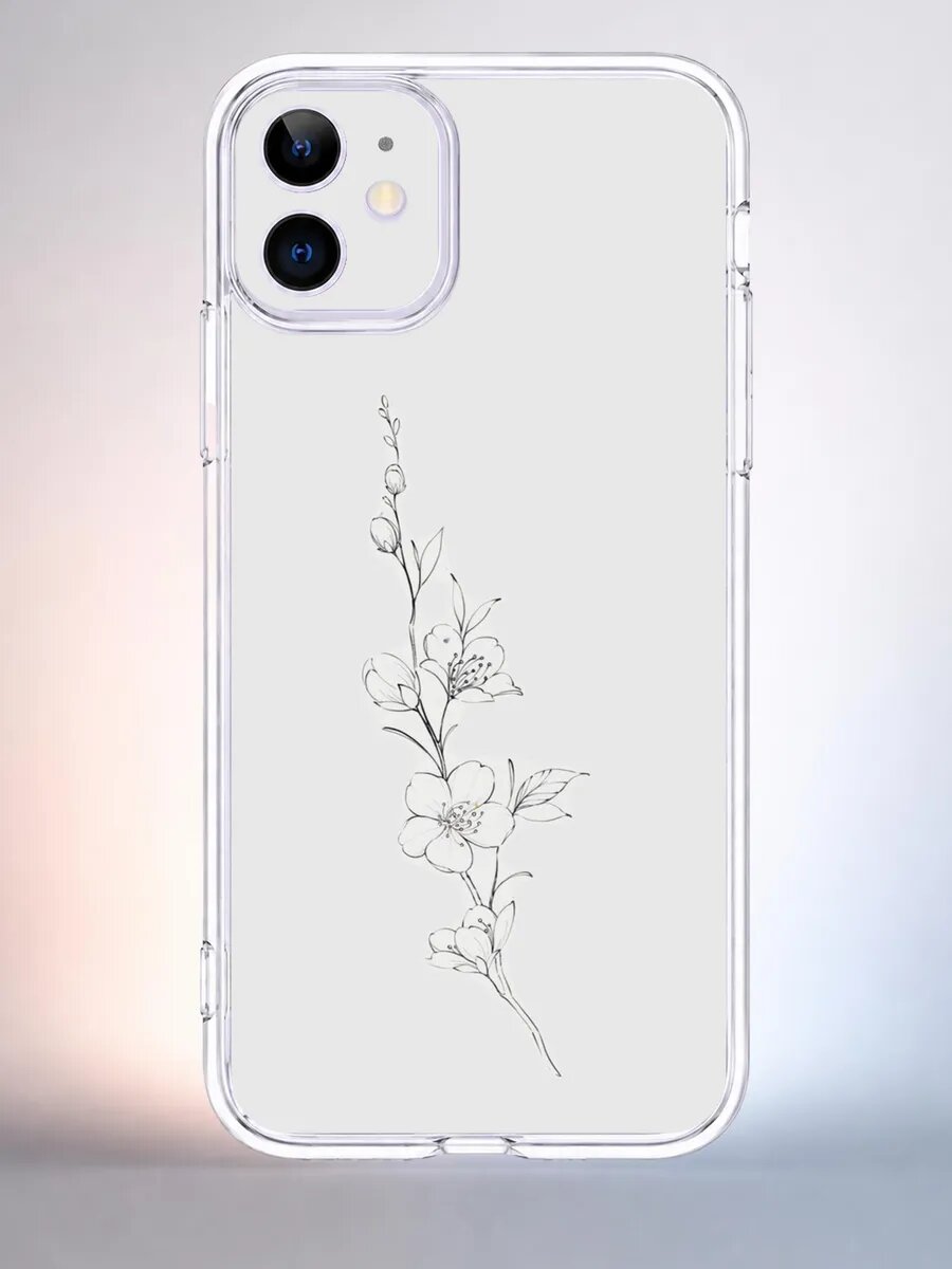 Чехол iPhone 11 сакура скетч силиконовый прозрачный