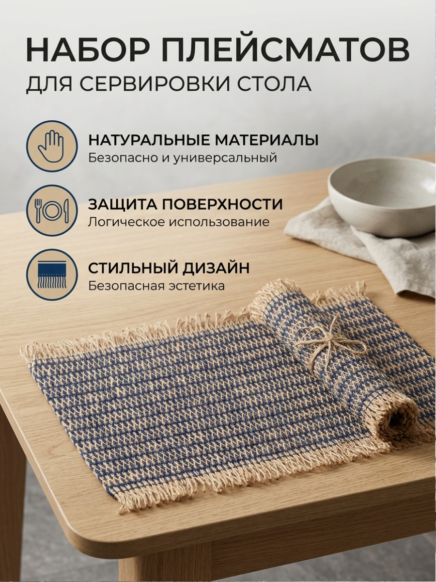 Салфетки сервировочные, на стол, плейсмат плетенный, подтарельник, прямоугольный 30х45 см,4 шт