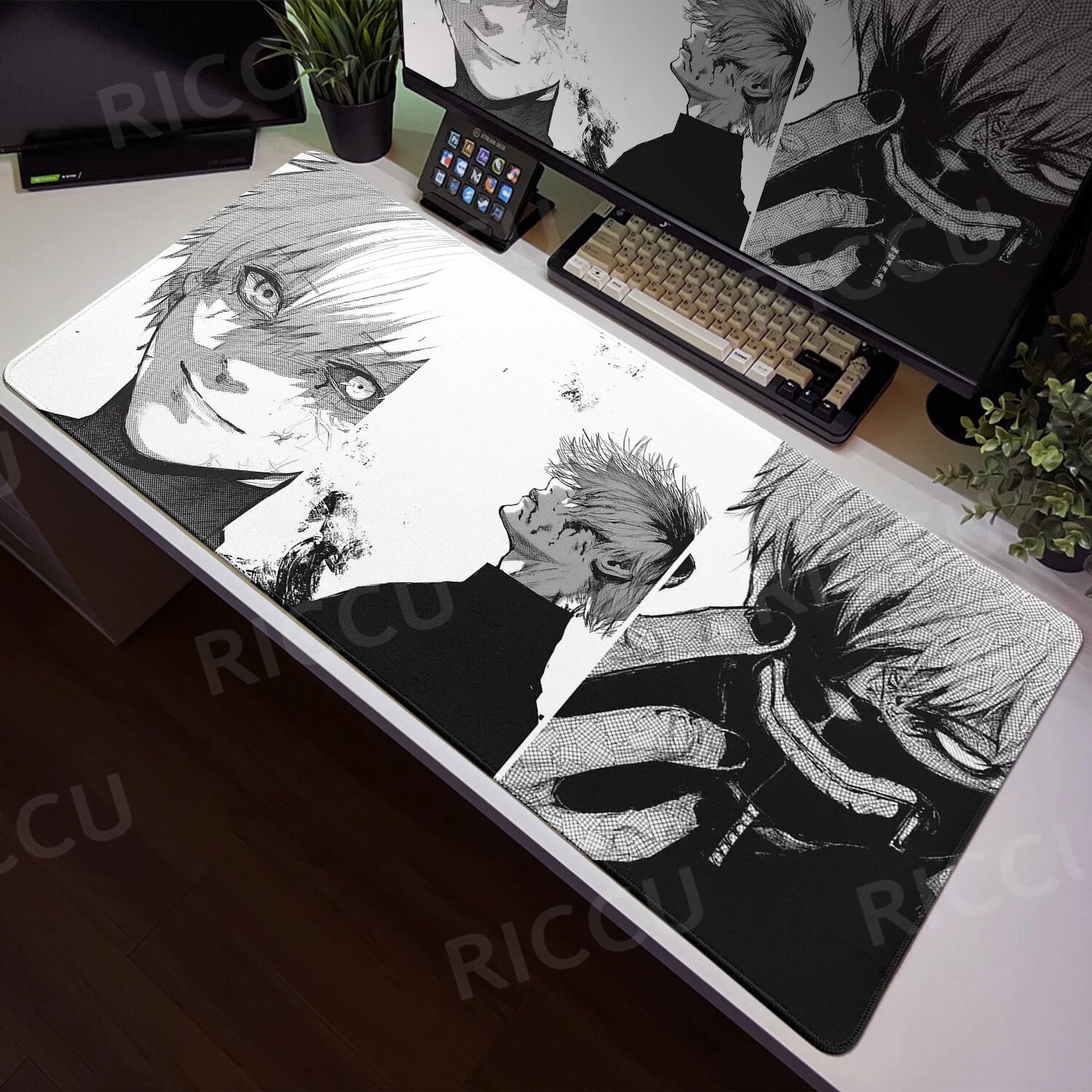 Коврик для мыши Riccu аниме Tokyo Ghoul черно-белый XXL 600x300x3mm, P-08