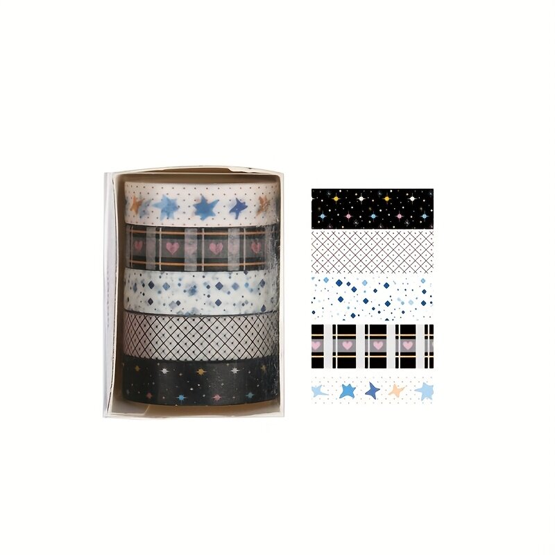 Декоративный скотч Washi Tape, 5 рулонов, для творчества, скрапбукинга, ежедневников, планеров и украшения подарков