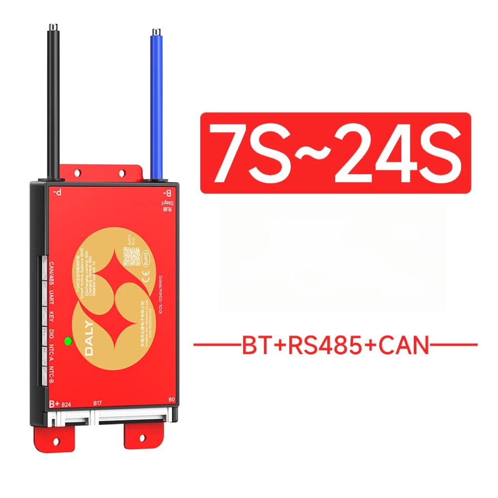 DALY Smart BMS для LiPo4/Li-Ion/LTO аккумуляторов 40A/60A 4S-24S 40А, 8S-24S BT RS485 CAN