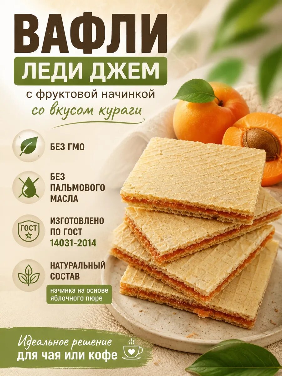 Вафли "Леди Джем"с фруктовой начинкой, курага,1000 гр
