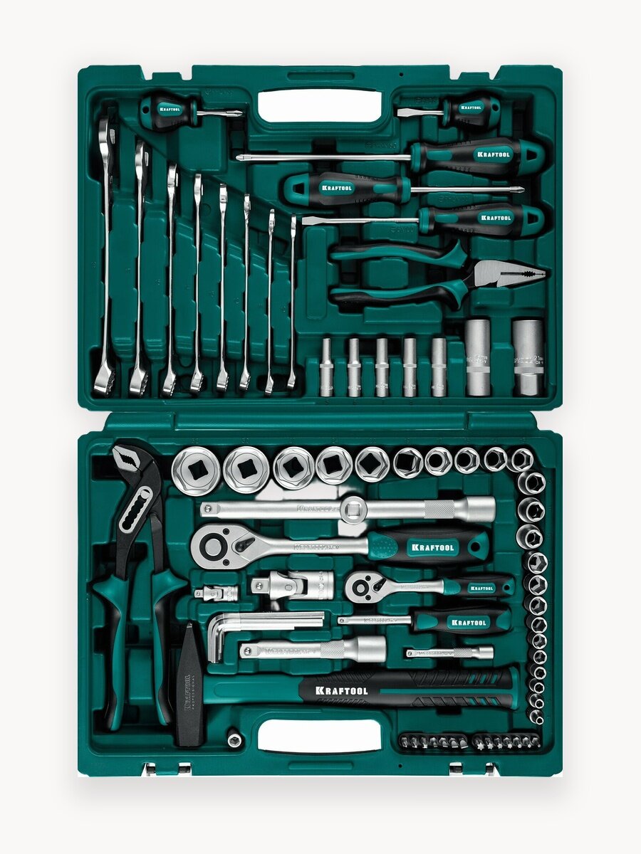 KRAFTOOL EXTREM-76, 76 предм, (1/2"+3/8"+1/4"), универсальный набор инструмента (27889-H76)