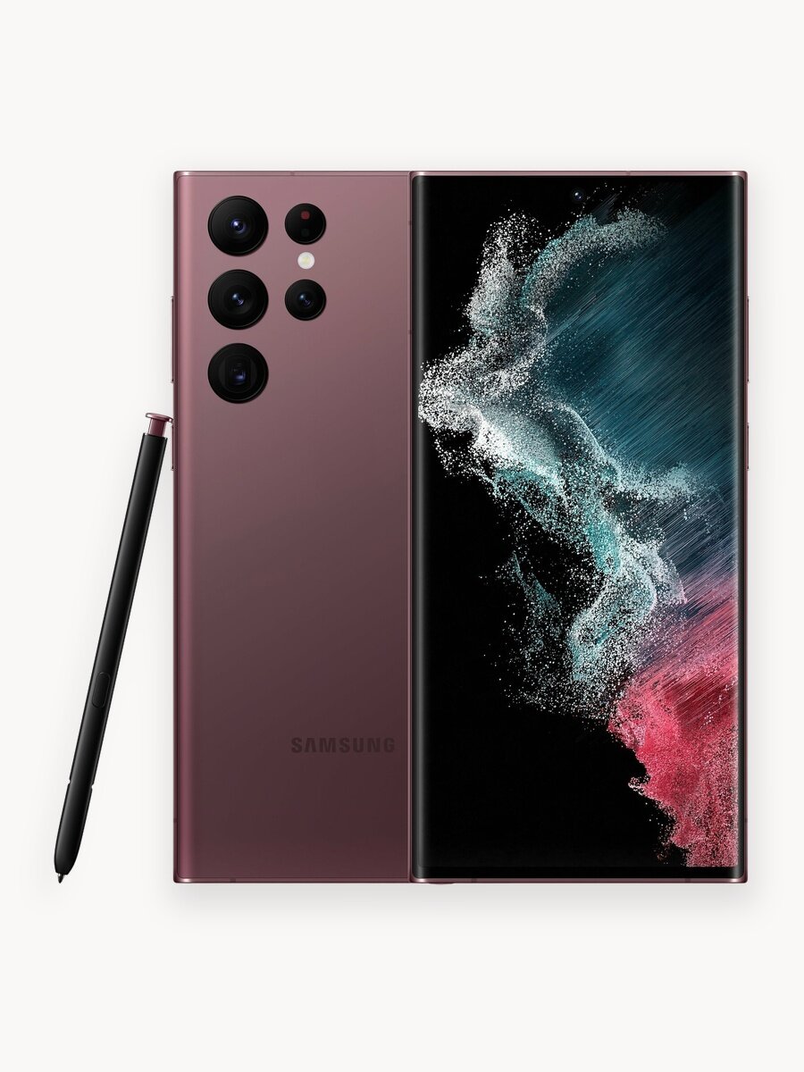 Смартфон с камерой Samsung, Смартфон Samsung Galaxy S22 Ultra 12/256 ГБ, SIM, бургунди (Burgundy)