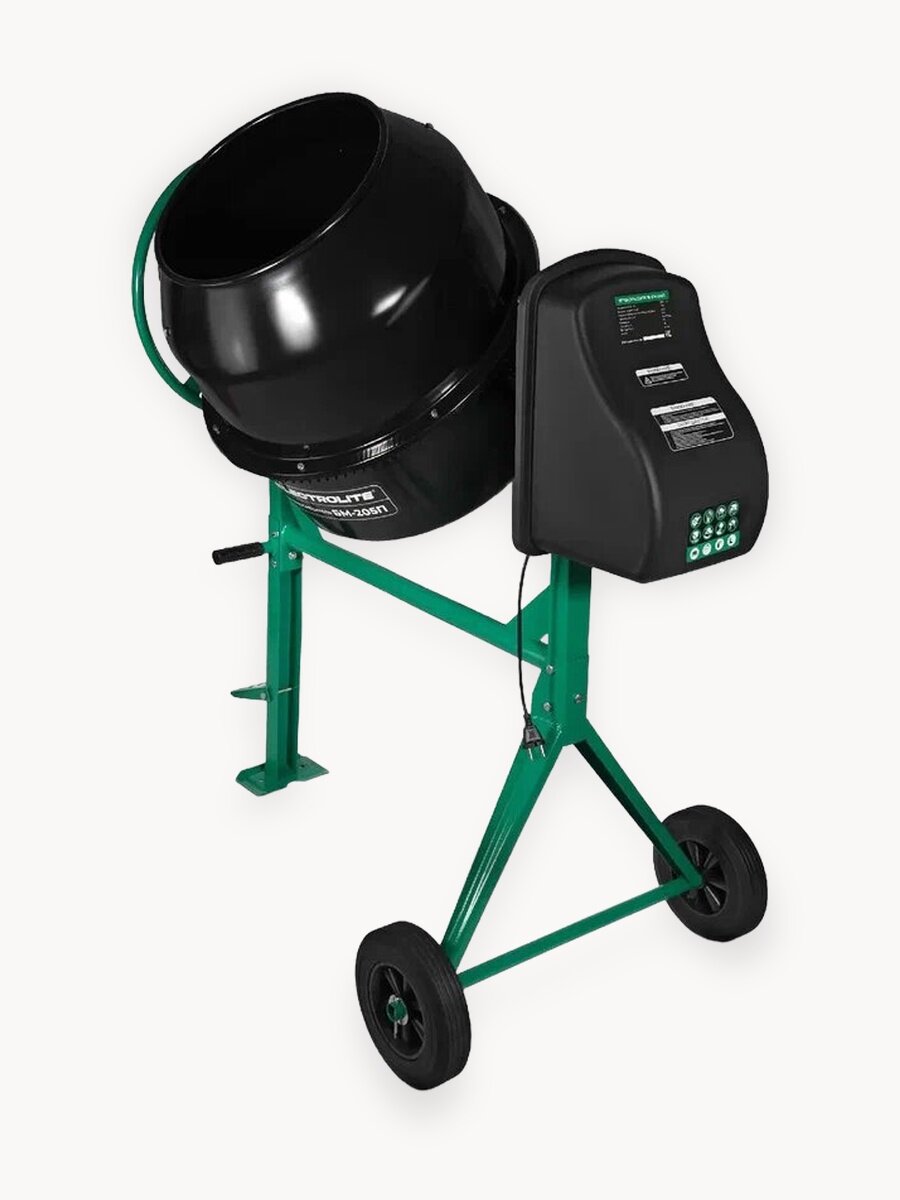 Бетоносмеситель строительный / Циклическая бетономешалка электрическая Electrolite БМ-205П (1100 Вт, 205 л, педаль, чугунный венец)