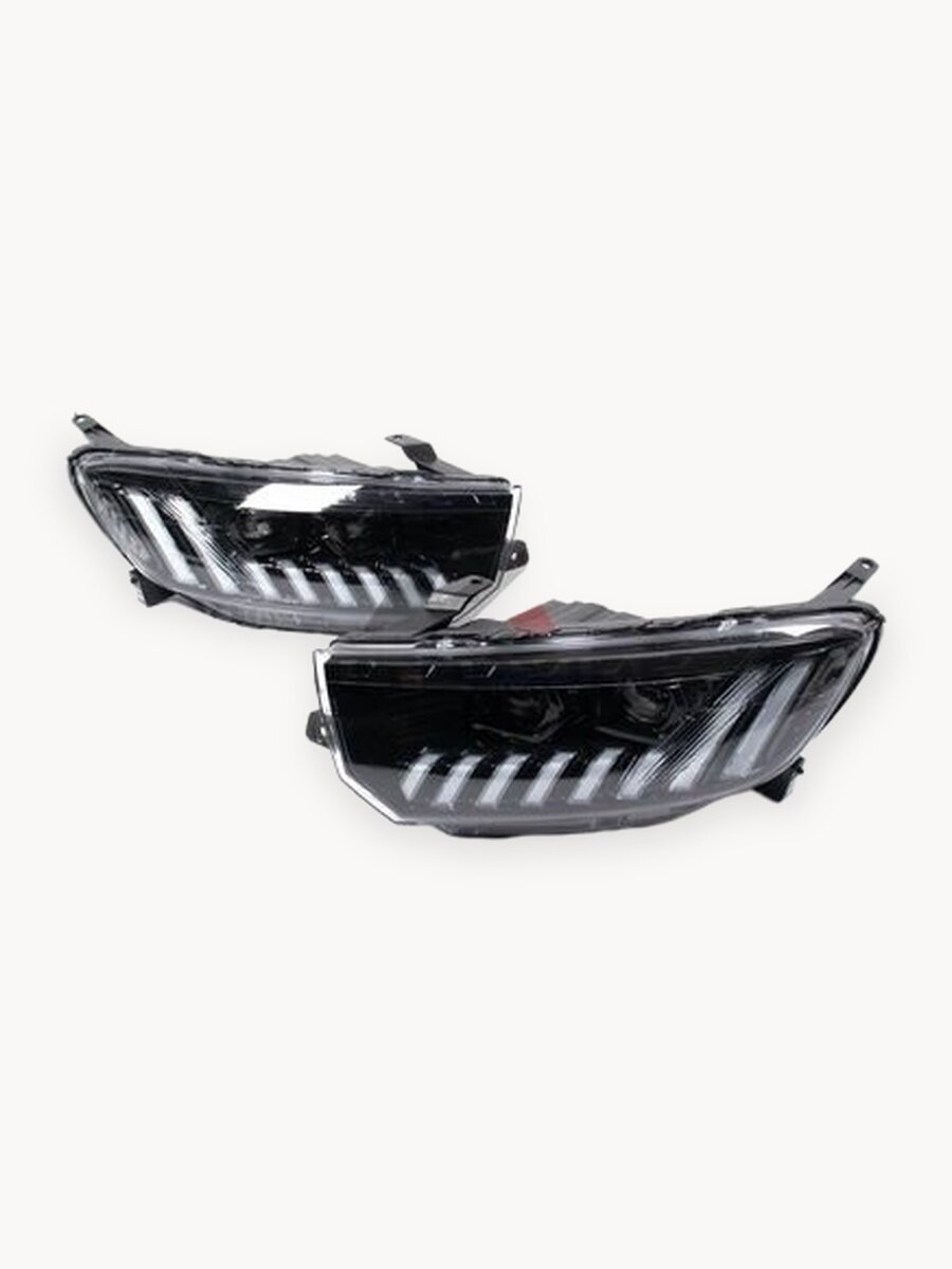 Фары передние комплект Лада Гранта FL ФЛ в стиле Audi ауди с бегающими поворотниками и двойными BI-LED линзами, оптика на ВАЗ,