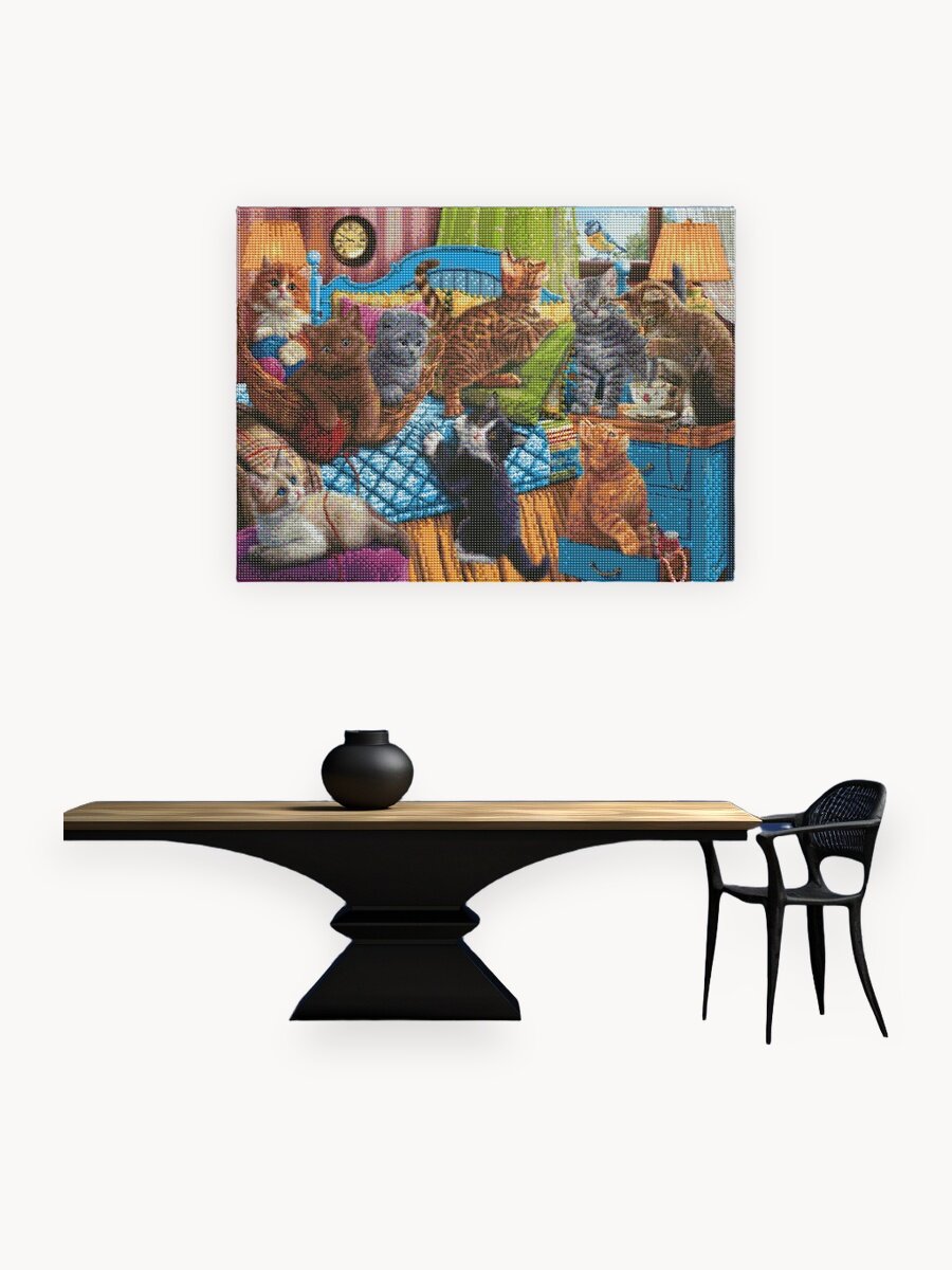 Алмазная мозаика "Игривые котята" 50х40см. 30 цветов, с подрамником, полная выкладка. Артикул НД-8607