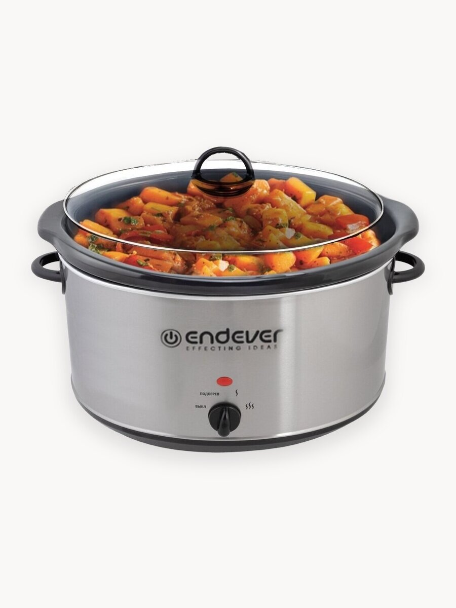 Медленноварка с эффектом русской печи ENDEVER VITA-113, 380 Вт, керамическая чаша на 8 литров, нержавеющая сталь