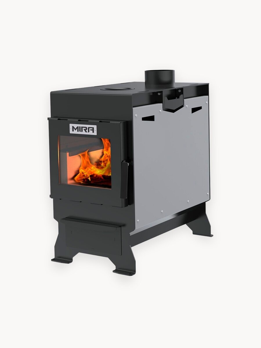 Печь отопительная MIRA 2S стальная 10 кВт дверца со стеклом 150 м3, футеровка вермикулит, с эффектом живого огня