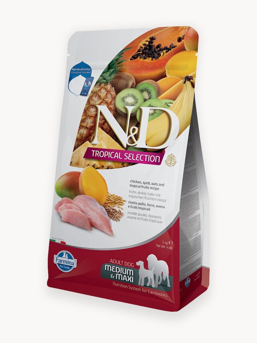Cухой корм для собак Farmina 2кг Н&Д Тропикал селекшн для взрослых собак медиум и макси с курицей