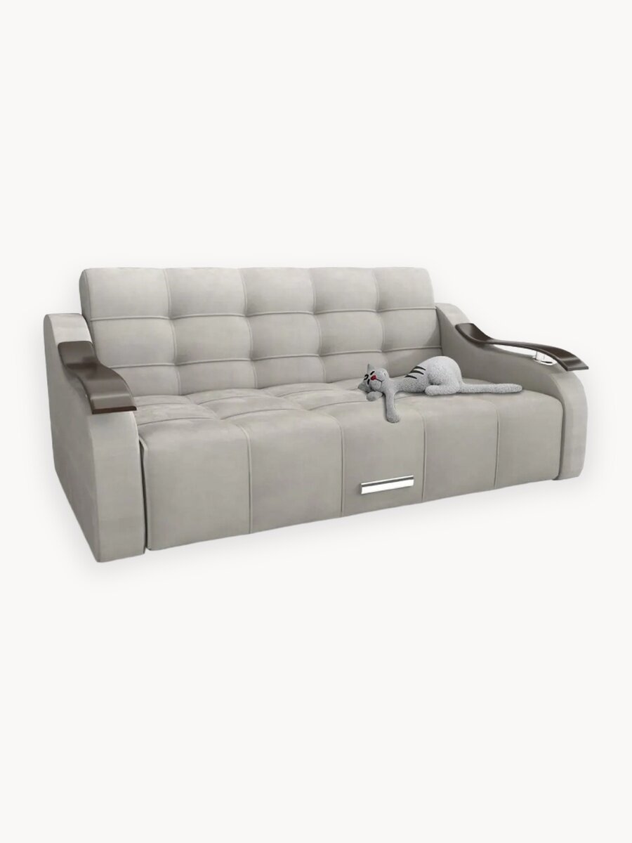 Прямой диван Тай DIVANO раскладной, книжка, спальное место 120 × 185, велюр, бежевый