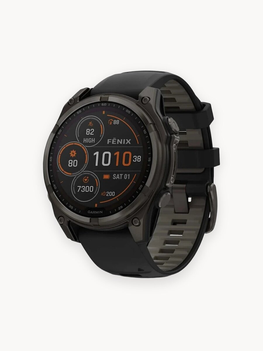 Умные часы Garmin Fenix 8 47mm Sapphire Solar Carbon Gray Dlc Titanium with Black Silicone 0100290670