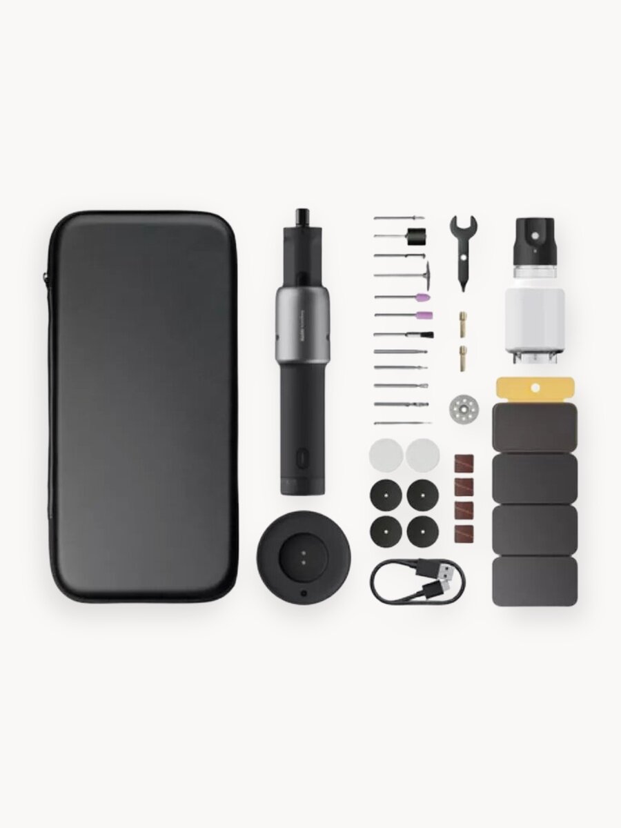 Беспроводная шлифовальная мини машинка-гравер с набором аксессуаров HOTO SNAPBLOQ Electric Mini Rotary Tool Kit (38 предметов, серый, R-A04)