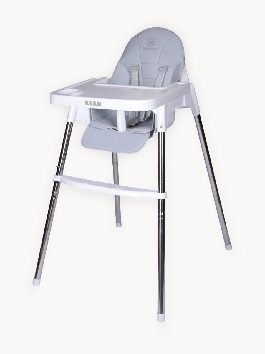 Стульчик Babycare KEAN, для кормления, растущий, съемный столик, чехол из искусственной кожи, серый (белый)