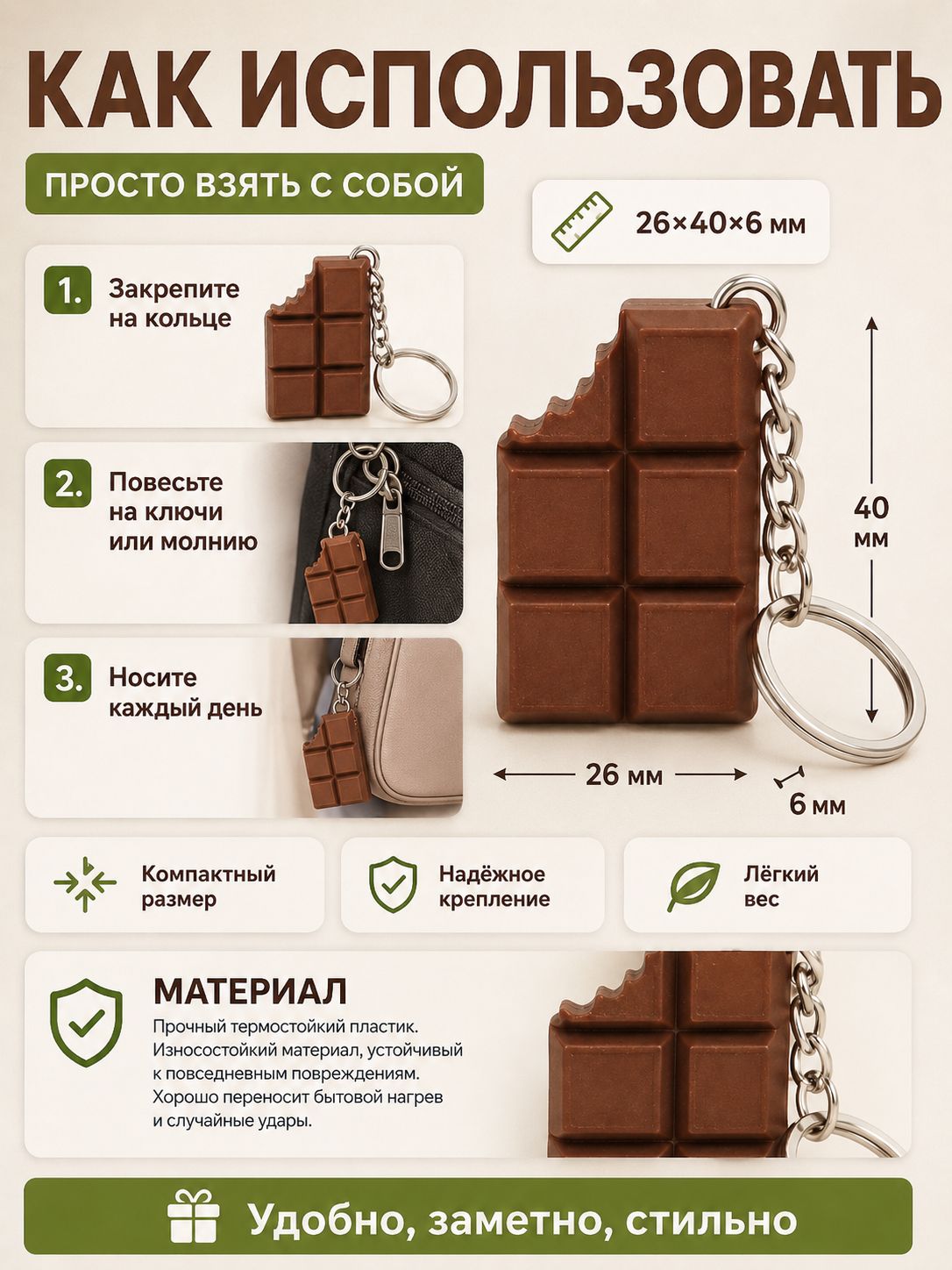 Брелок, коричневый — фото 1