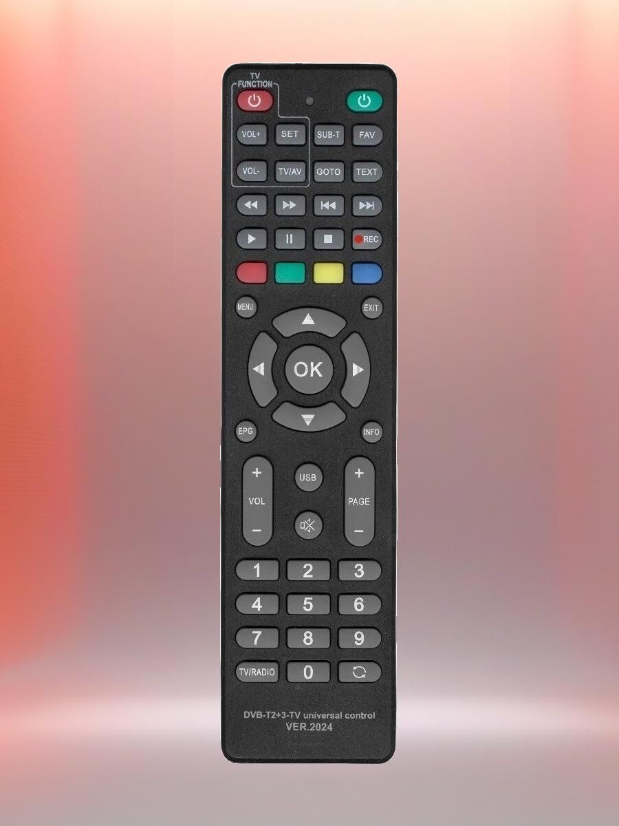 Пульт универсальный DVB-T2+3+TV 2024 для TV ресиверов (приставок) обучаемый (для Selenga, World Vision, Cadena, SkyVision, D-Color, Oriel, Lumax, Eplutus и других)