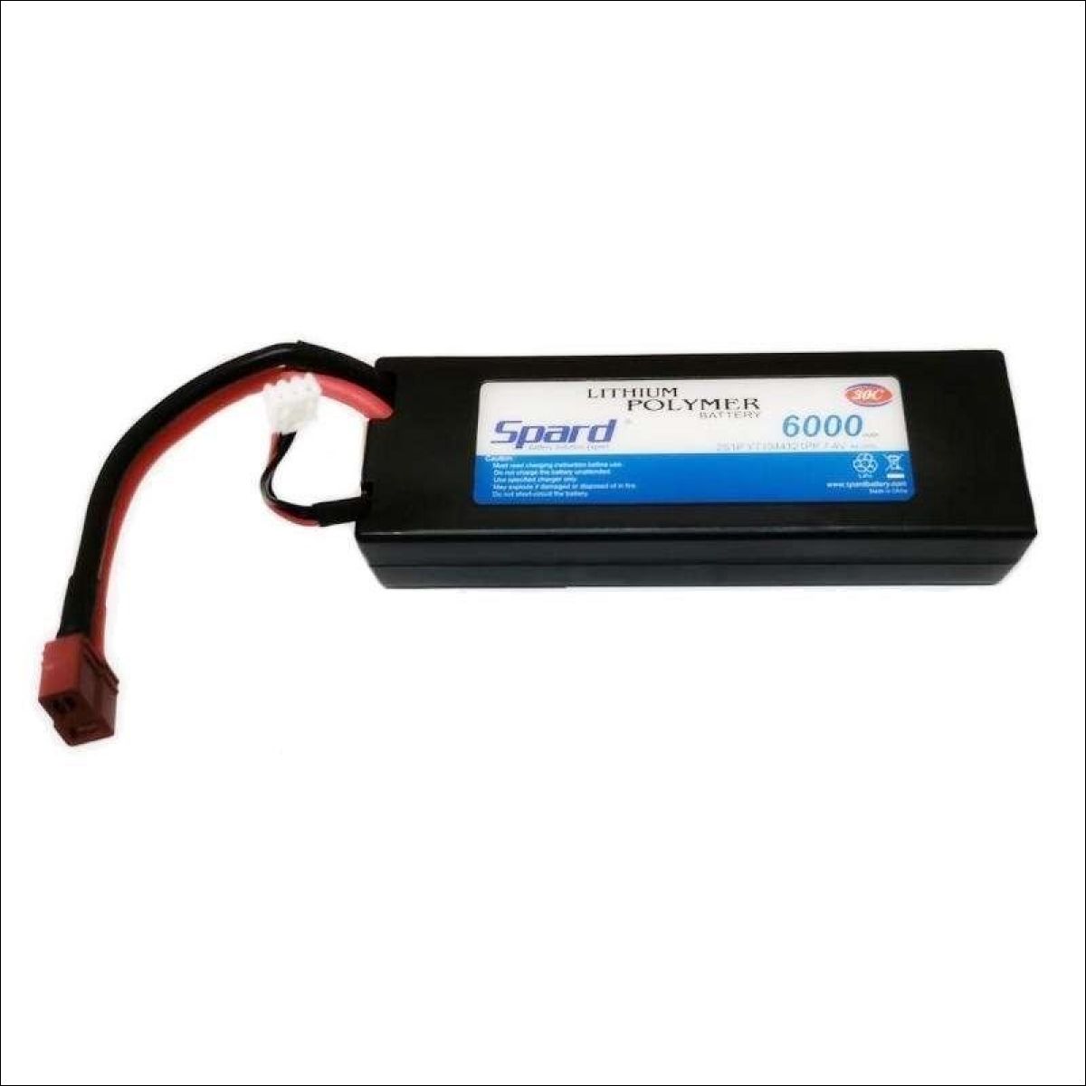 Аккумулятор Li-Po Spard 6000 mAh, 7,4 V, 30 C, T-plug для радиоуправляемых автомоделей Remo Hobby и Himoto 1/8, 1/10