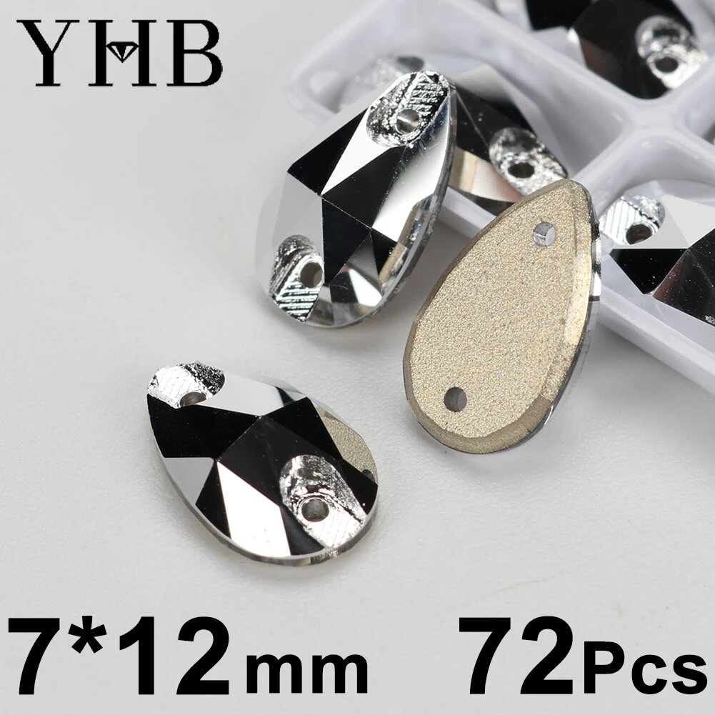 Стеклянные швейные камни Drop 7X12mm серебристые