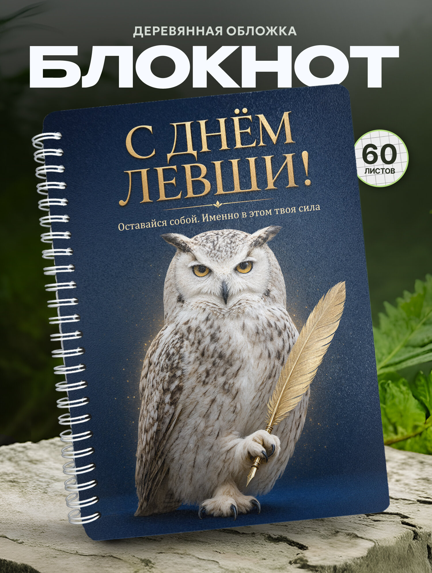 Блокнот Wood-book "день левши", A5, твердая обложка, лхдф
