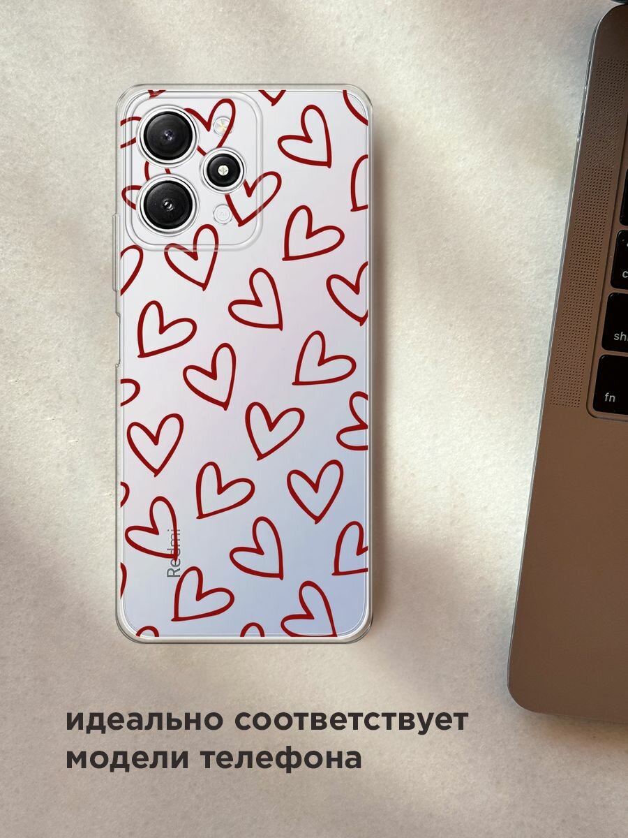 Чехол на Xiaomi Redmi 12 / Сяоми Редми 12 с принтом "Little hearts doodles 2 - 14 февраля", прозрачный — фото 1