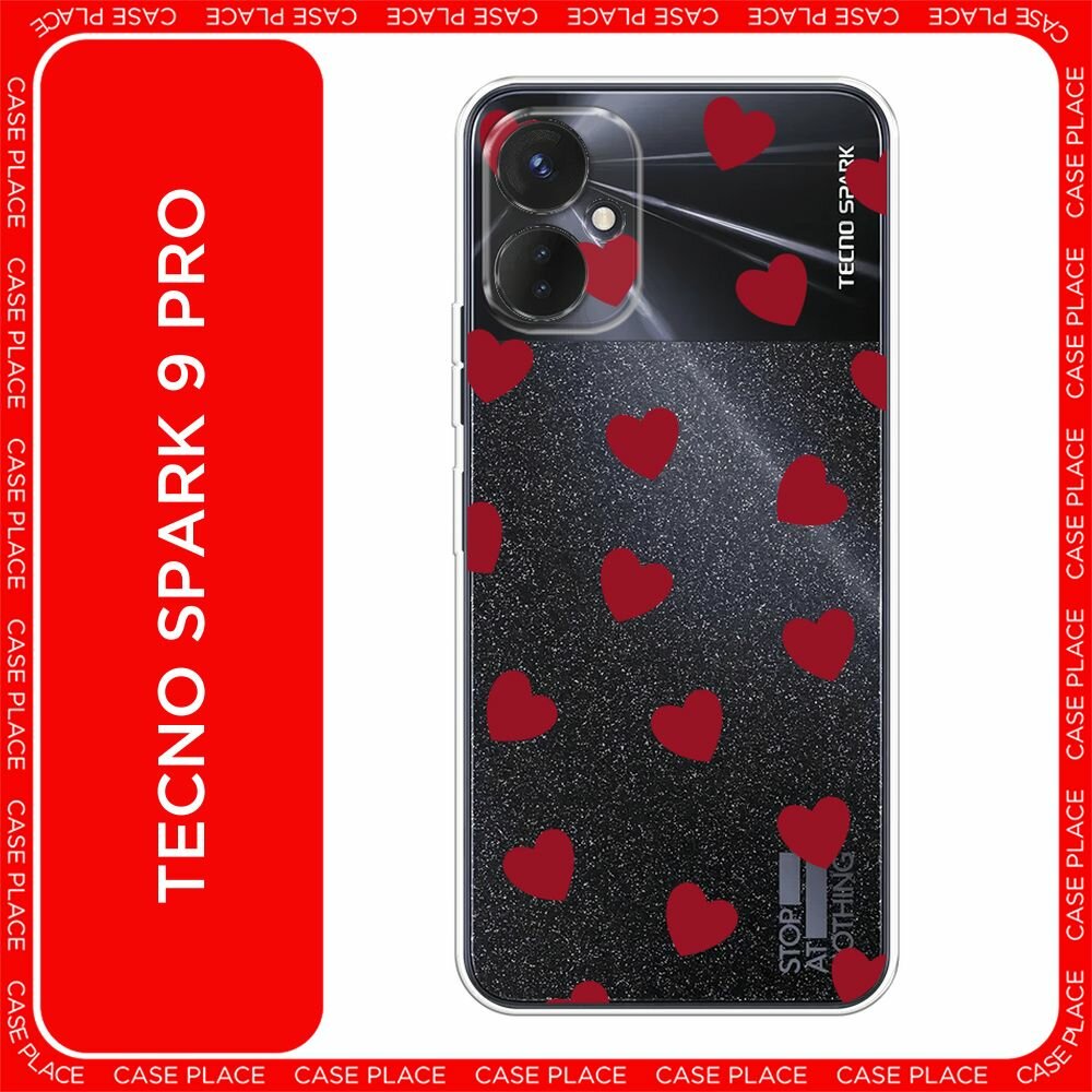 Чехол на Tecno Spark 9 Pro / Техно Спарк 9 Про с принтом "Бордовые сердечки паттерн - 14 февраля", прозрачный