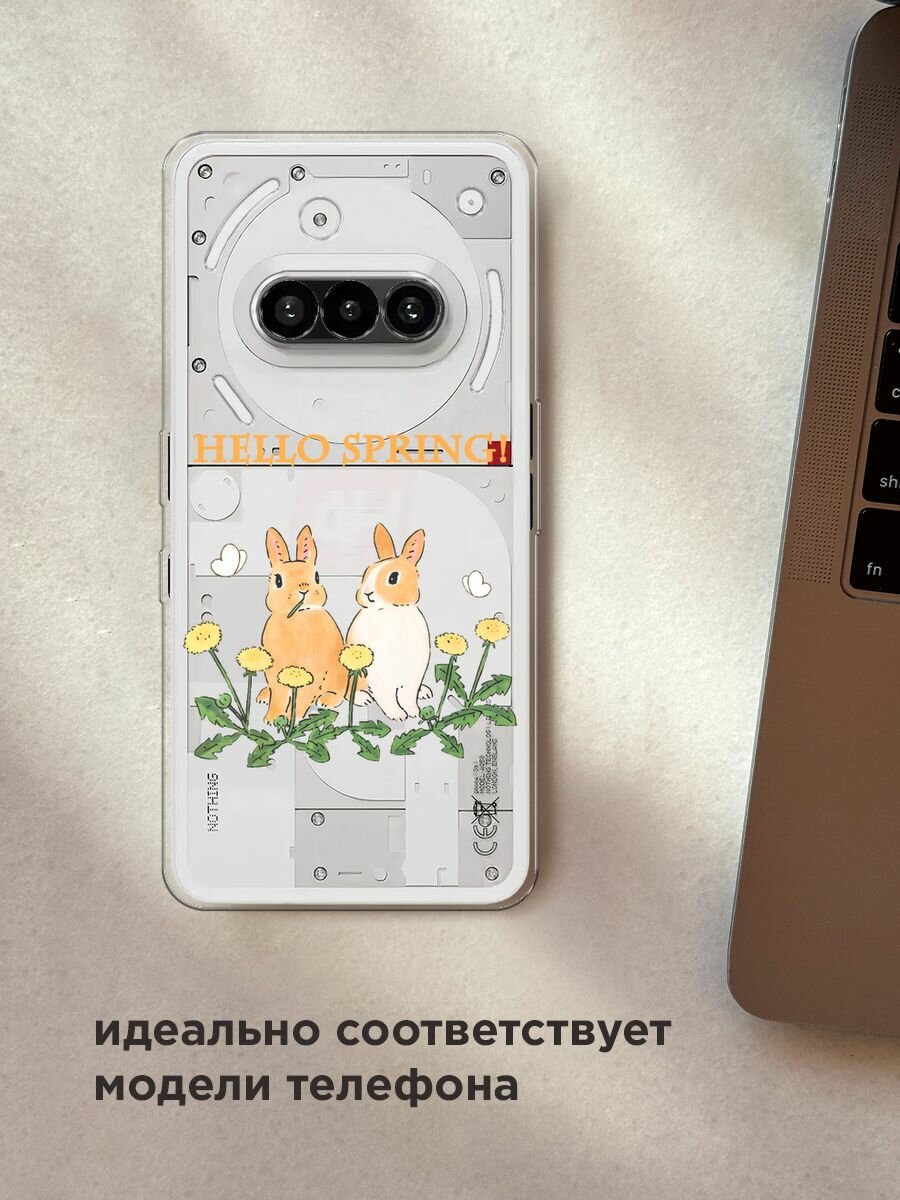 Чехол на Nothing Phone 3a / Нотинг Фон 3а с принтом "Весенние кролики", прозрачный — фото 1