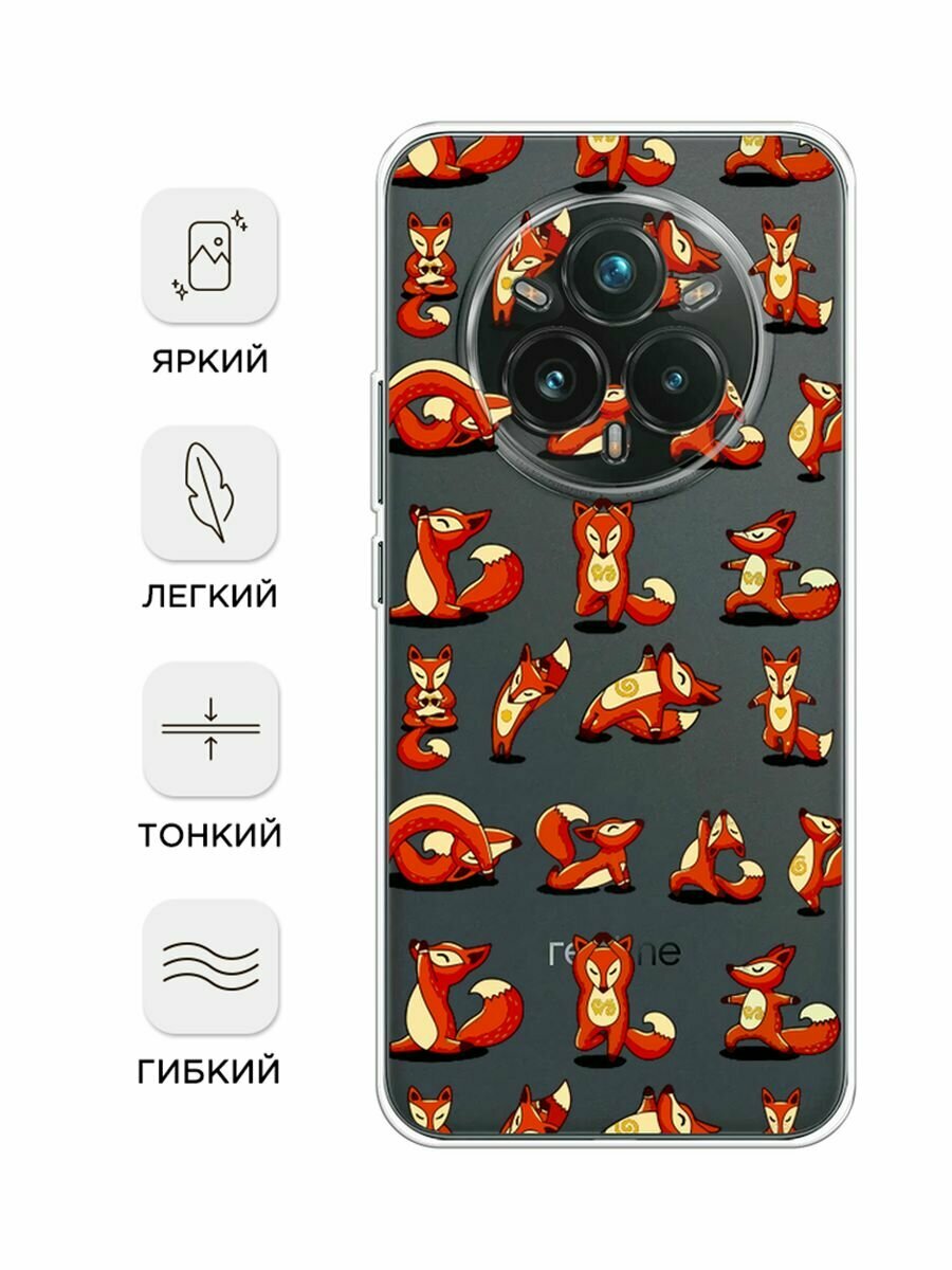 Чехол на Realme 14 Pro / Реалми 14 Про с принтом "Йога для лисы", прозрачный — фото 1