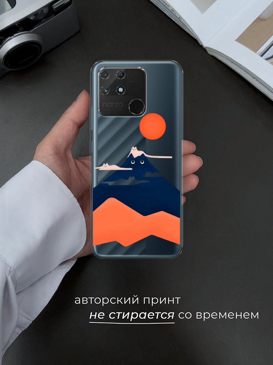 Чехол на Realme Narzo 50A / Реалми Нарзо 50A с принтом "Кот-гора", прозрачный — фото 1