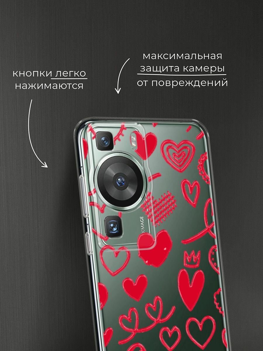 Чехол на Huawei P60/P60 Pro / Хуавей P60/P60 Про с принтом "Разные сердечки" — фото 1