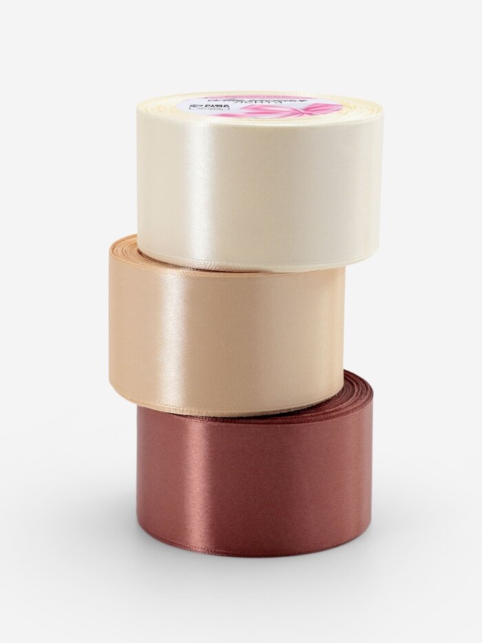Атласная лента, набор 3 шт, 50 мм, 23±1 м, бежевая
