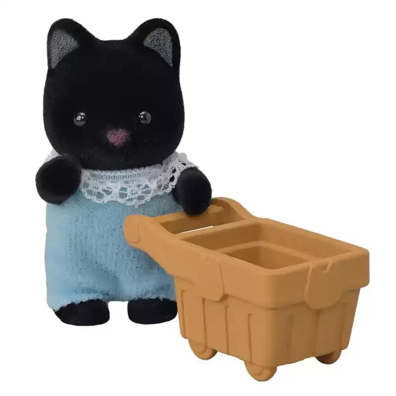 Черный котенок Sylvanian Families с тележкой