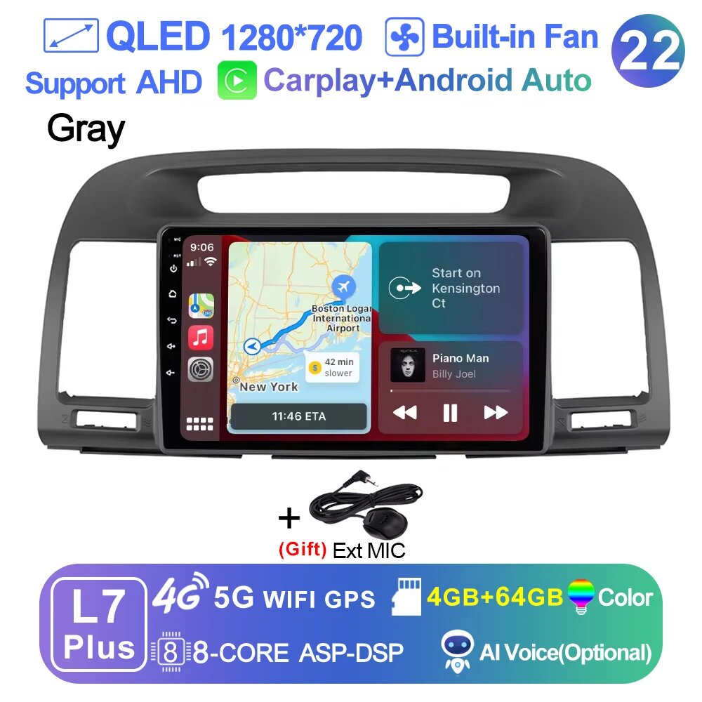 LEHX L6Pro 8-ядерный Qled 5G автомобильный радиоприемник Android 14 авто для Toyota Camry 5 XV 30 2001-2006 мультимедийный плеер стерео Carplay gps 2din Gray-L7Plus(4-64GB)