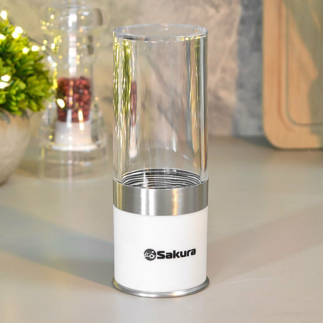 Мельница для специй и соли Sakura, белая, пластик, подарочная упаковка