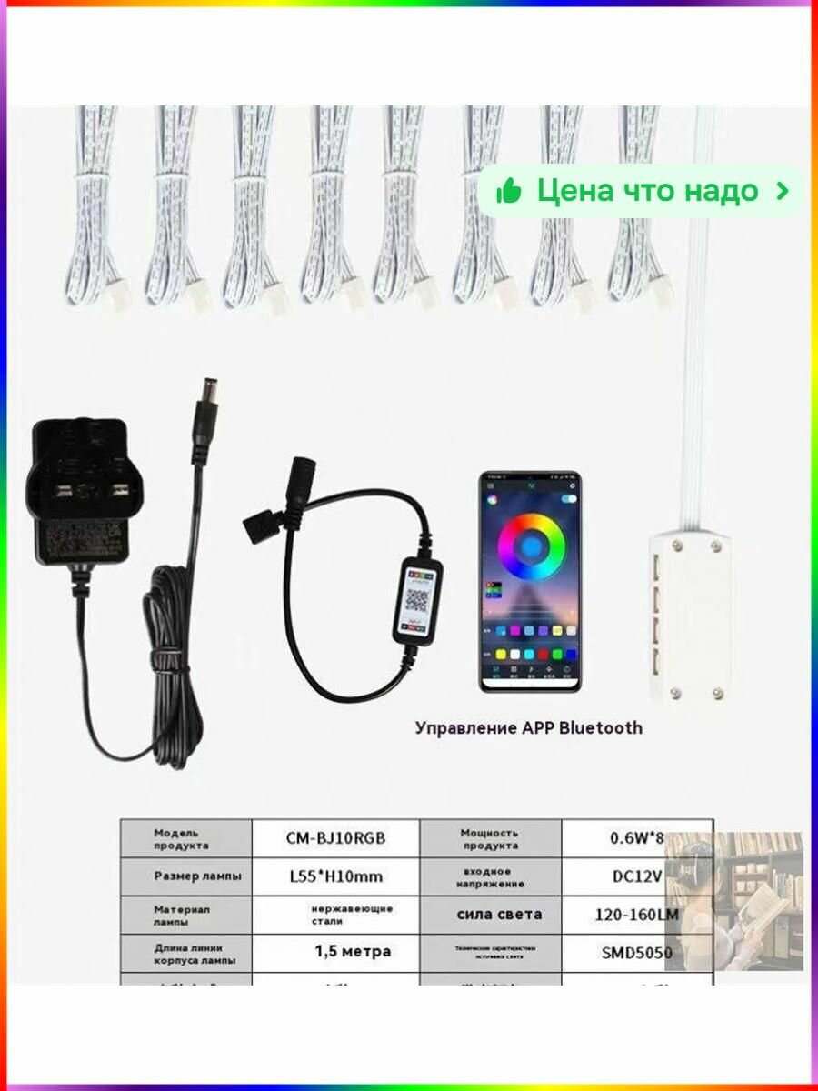 Подсветка для стеклянных полок и витрин с управлением RGB-0, 6 Вт