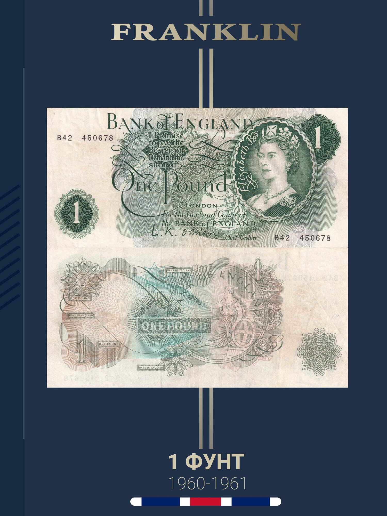 Банкнота Великобритания 1 фунт 1960-1961 год (VF) Pick 374a.1