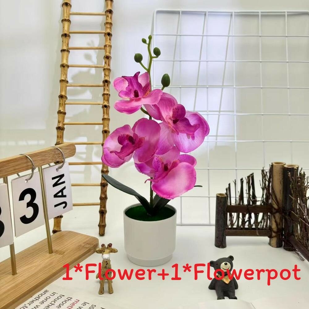 Butterfly orchid silk fabric potted plant artificial flower for home decor and photography props, purple