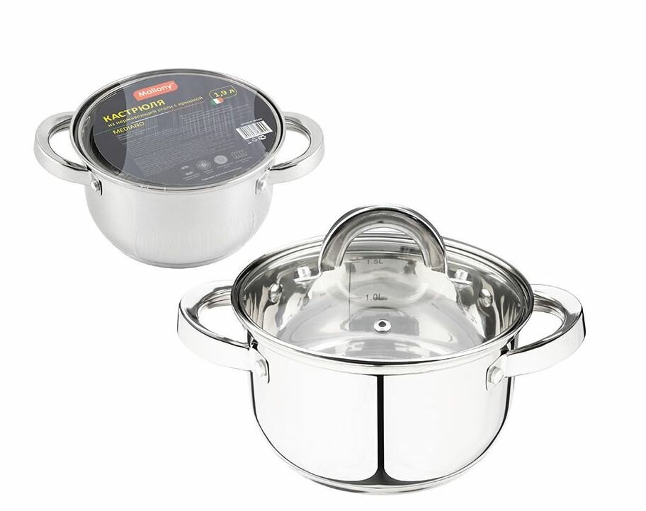 Кастрюля 1,9 л MALLONY Mediano 005442, нерж. сталь, зеркальная полировка