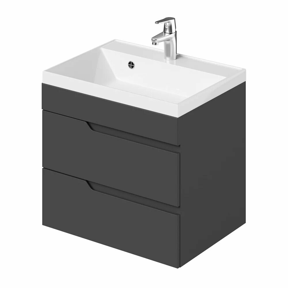 Тумба с раковиной Itana Alexa 60 подвесная, 59, 7 см, серая, из МДФ, с ящиками, раковина для ванной из камня, прямоугольная