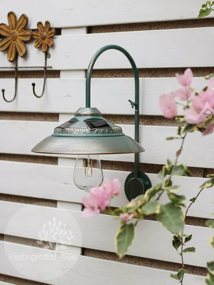 Солнечный светильник металлический, ретро, зеленый, сенсорный, наружный, декоративный, 2 Вт