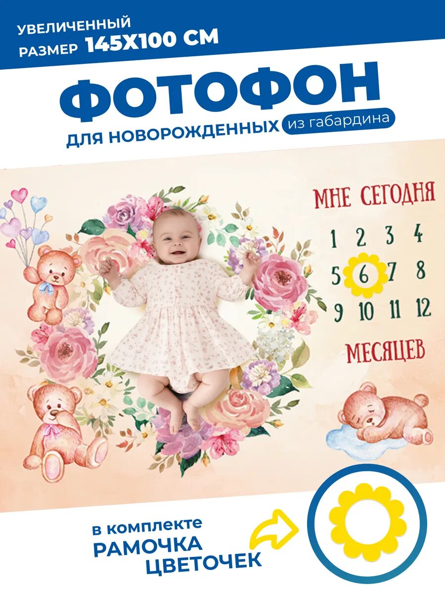 Фотофон Homepick для новорожденных малышей по месяцам из габардина