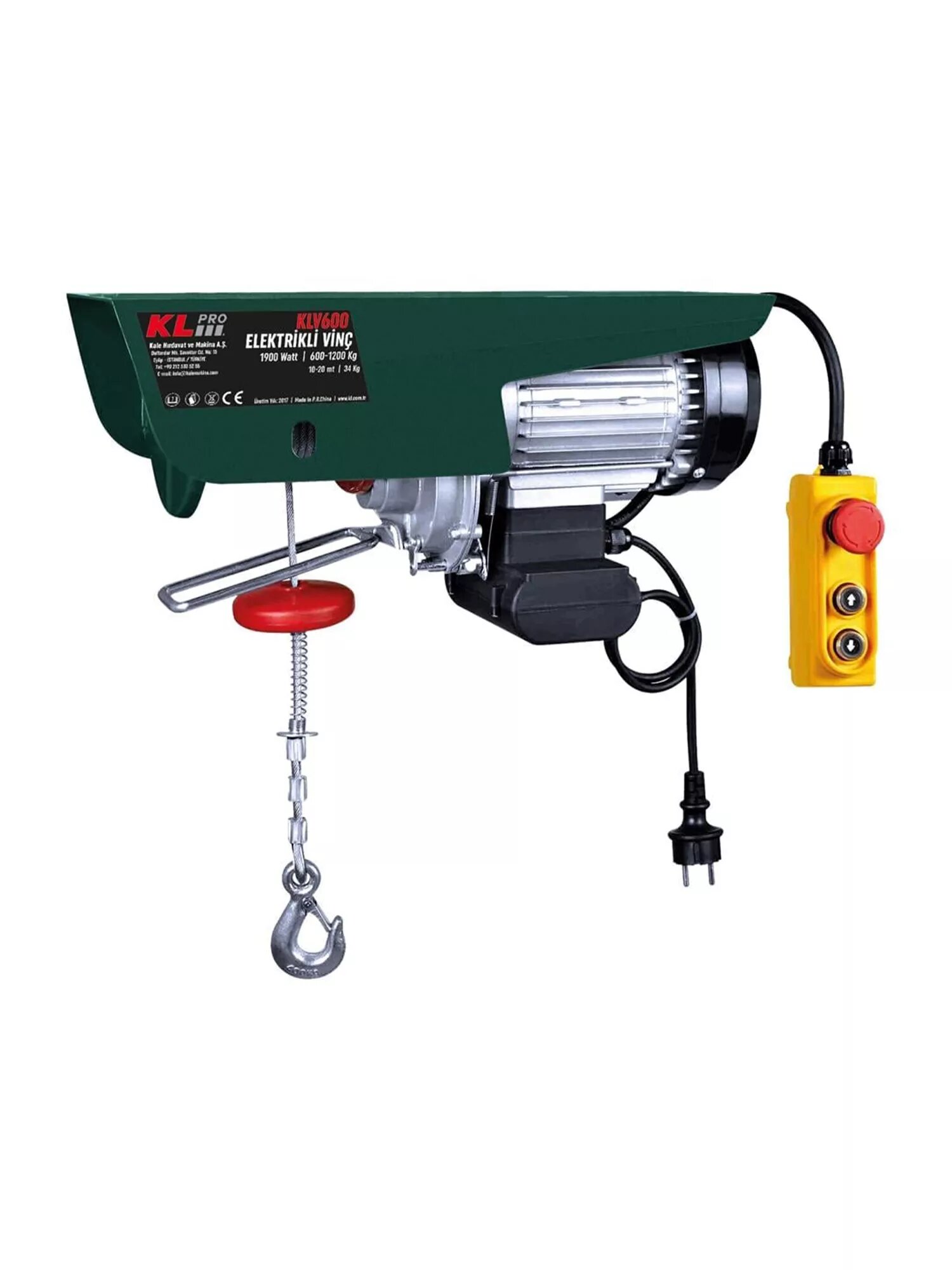 Профессиональная электрическая лебедка KLPRO KLV600 (сеть, 1900Вт, грузоподъемность 1200кг, высота подъема 20м)