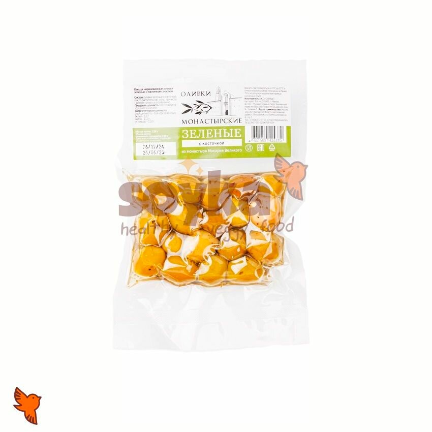 Оливки монастырские зеленые с косточкой Оливатека , 120г
