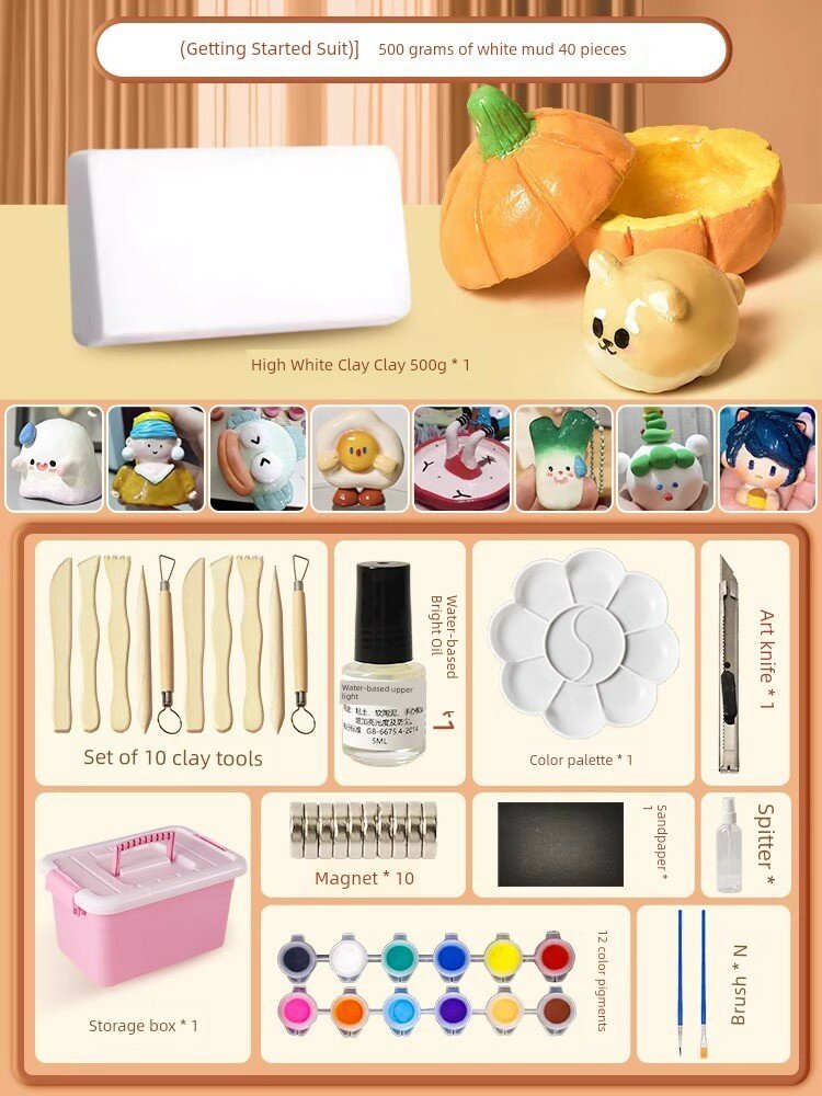 Набор для новичков белой глины, 40 предметов с 500г глины для лепки