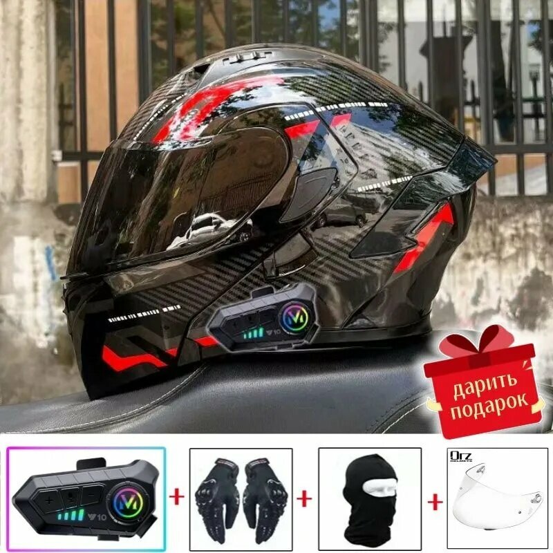 KNOW EASY-ORZ Мотошлем, цвет: черный, красный, размер: L