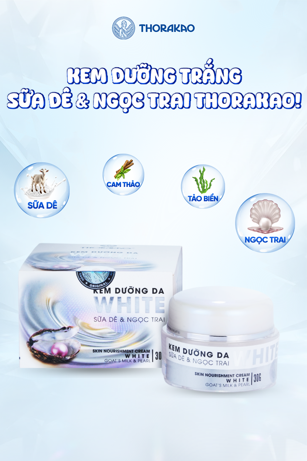 Крем для лица Thorakao "Kem Duong Da White", отбеливающий, с козьим молоком, 30 г