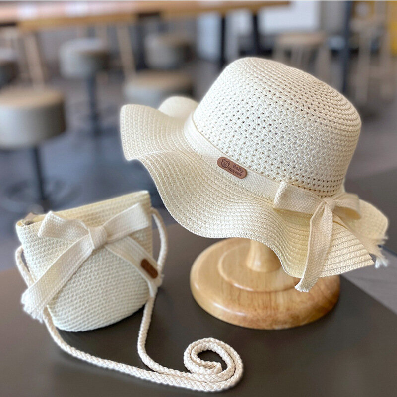 Летняя соломенная шляпа от солнца в корейском стиле, шляпа для девочек, детская пляжная детская сумка, солнцезащитная шляпа, маленькая девочка, рыбак от солнца, лето