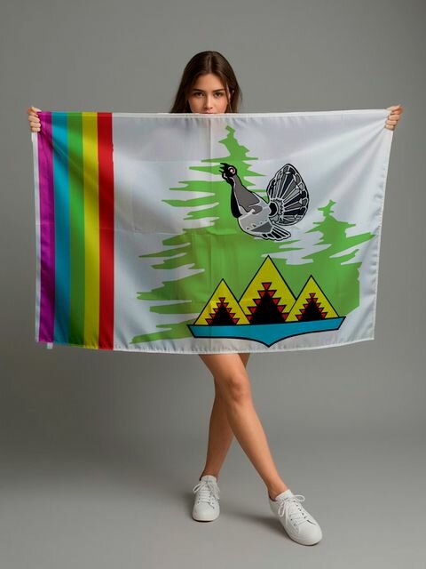 Флаг Радужное хмао, 90х135 см на шёлке для ручного древка