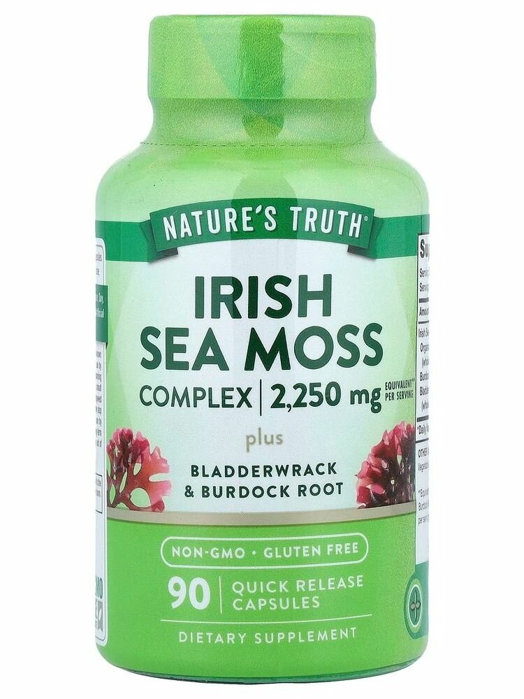 Комплекс с ирландским морским мхом, ламинарией и корнем лопуха, 90 капсул с быстрым высвобождением, Nature's Truth