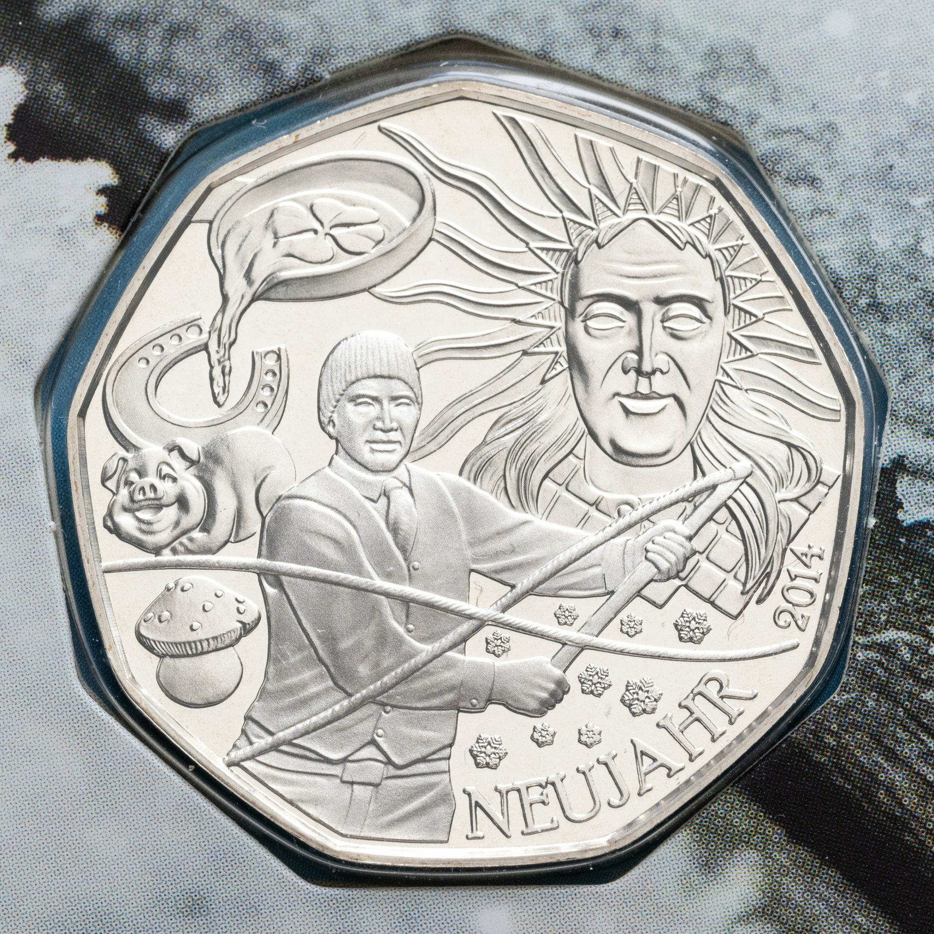 Австрия 5 евро 2014 "Новый год" BU в блистере, Серебро 800, в сохранности BUNC