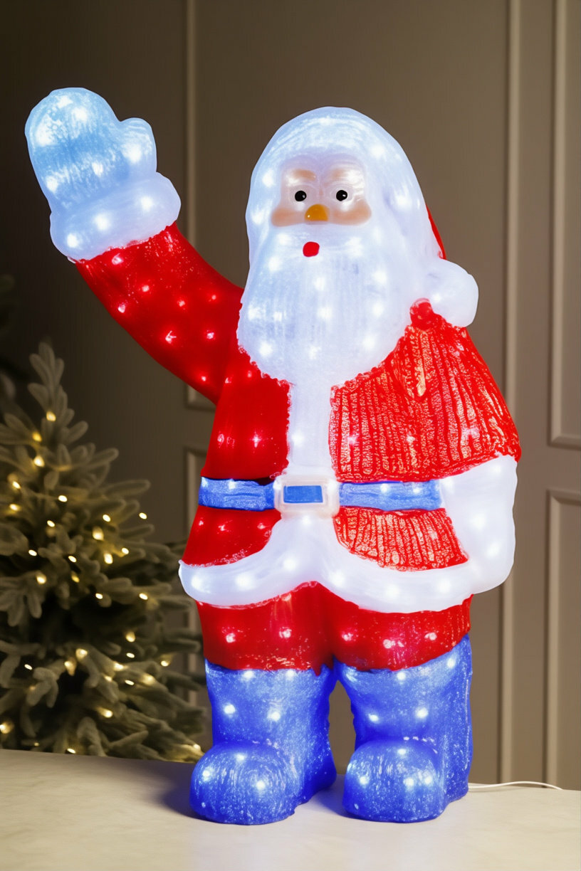 Декоративная светящаяся фигура ДЕД мороз приветствует, акрил, 240 белых LED-огней, 90 см, уличный, Winter Deco 4060482